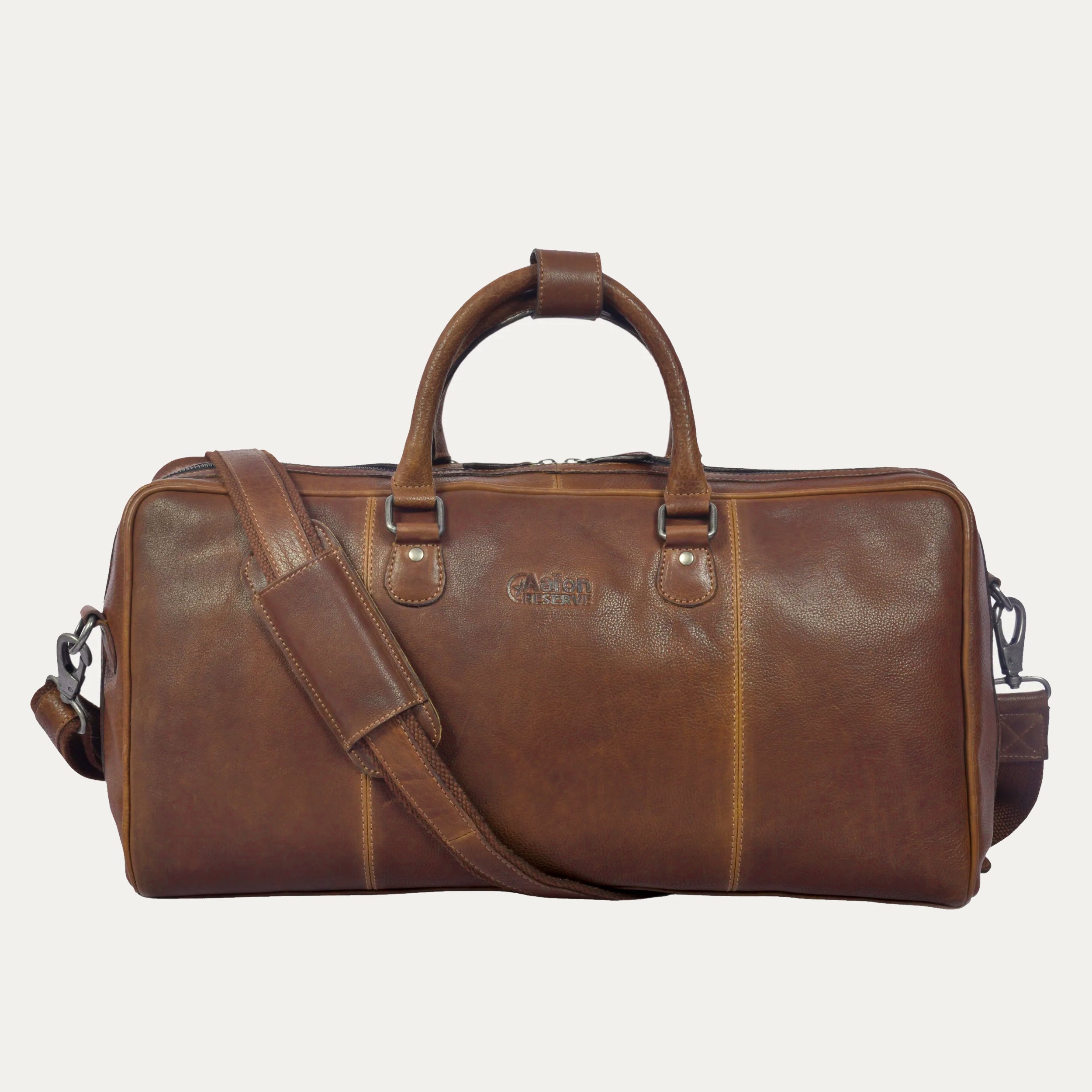Aaron Leather Goods Premium Leather Duffel Bag - Brown – Irv's Luggage