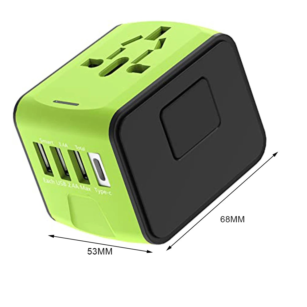 Worldwide Universal Travel Adapter with 3 USB Ports + 1 Type C - Green ...